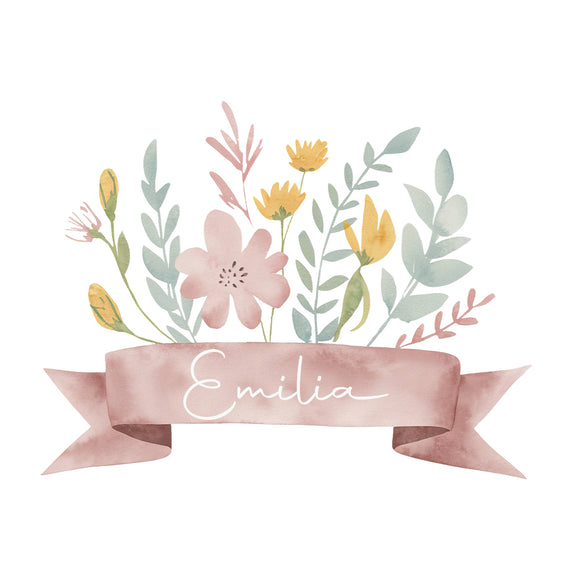 Personalised Name Floral Garland Wall Sticker AW1018 personalised-name-floral-garland-wall-sticker-aw1018